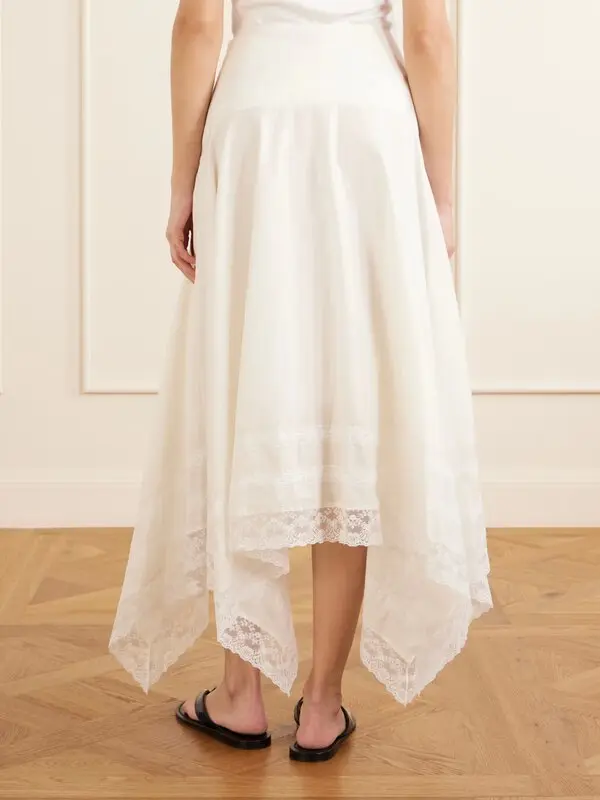 Staud Ainsley Asymmetrical Lace Trim Midi Skirt