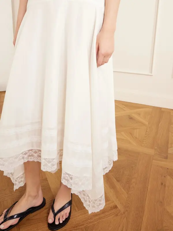 Staud Ainsley Asymmetrical Lace Trim Midi Skirt
