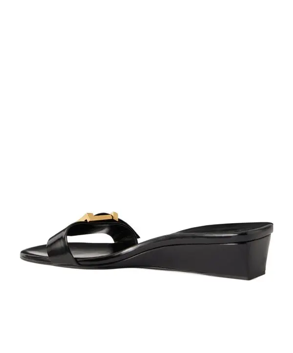 Khaite Smooth Leather Wedge Sandals With Buckle Detail - Black