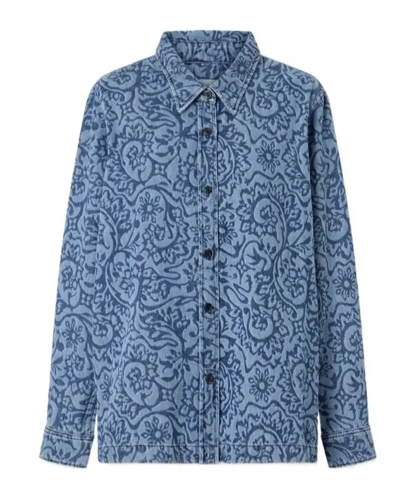 Dries Van Noten Abstract Print Denim Shirt - Blue