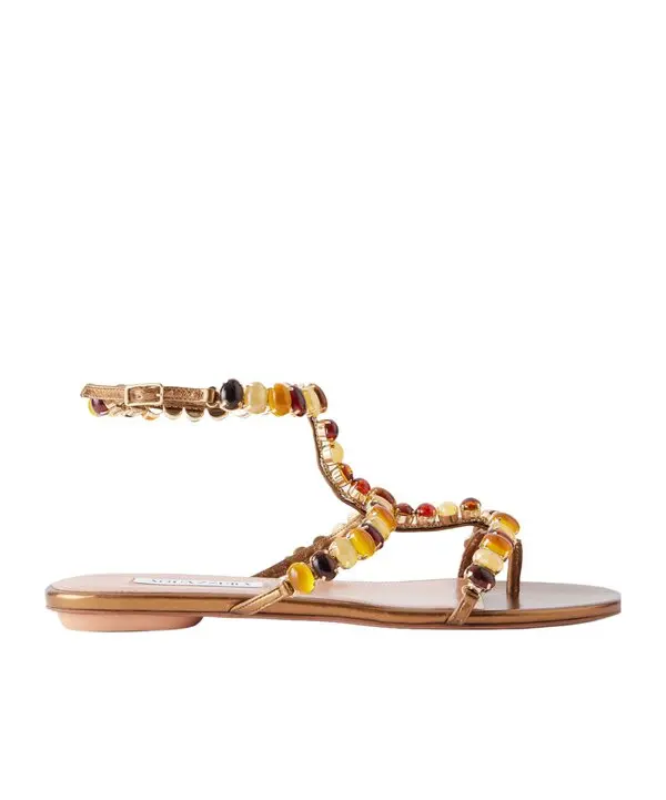 AQUAZZURA Embellished Leather Sandals - Nude