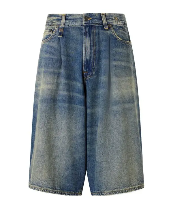 R13 Relaxed Fit Faded Denim Shorts - Blue