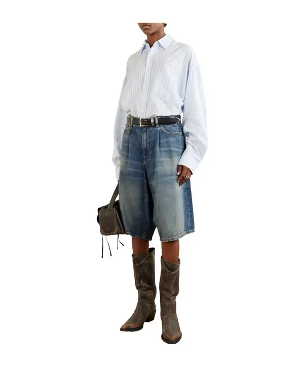 R13 Relaxed Fit Faded Denim Shorts