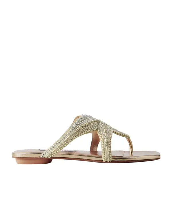 AQUAZZURA Metallic Leather Sandals - Nude