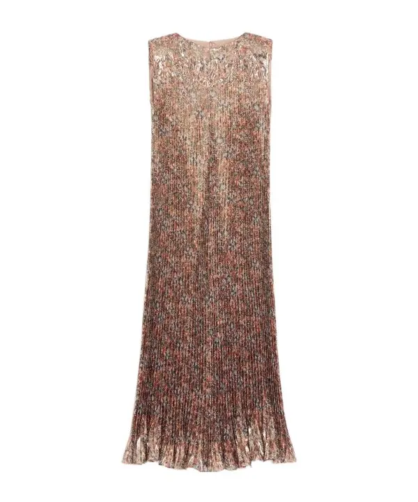 Valentino Garavani Pleated Midi Dress With Patterned Design - Brown