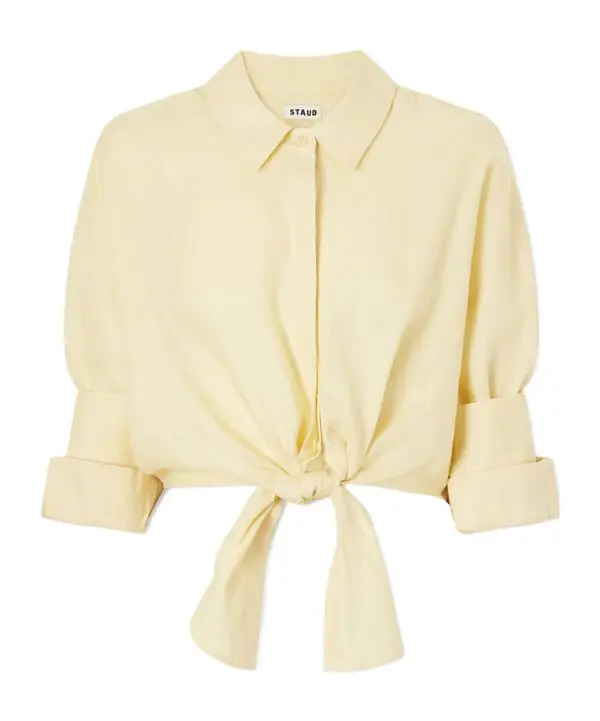 Staud Solid Knotted Linen Shirt - Nude