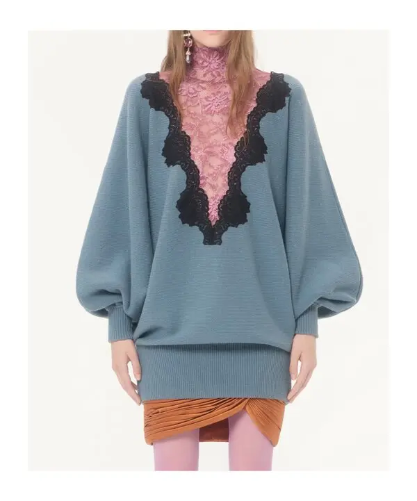 Valentino Garavani Long Sleeve Knitwear With Lace Accents