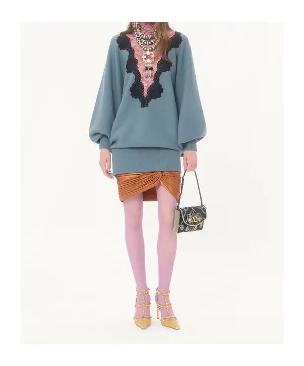 Valentino Garavani Long Sleeve Knitwear With Lace Accents