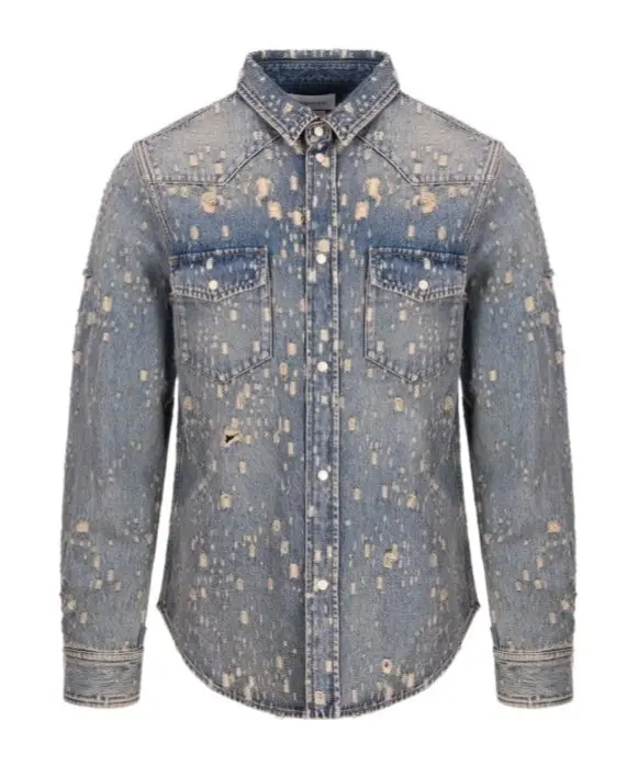 Alexander McQueen Distressed Denim Shirt - Blue