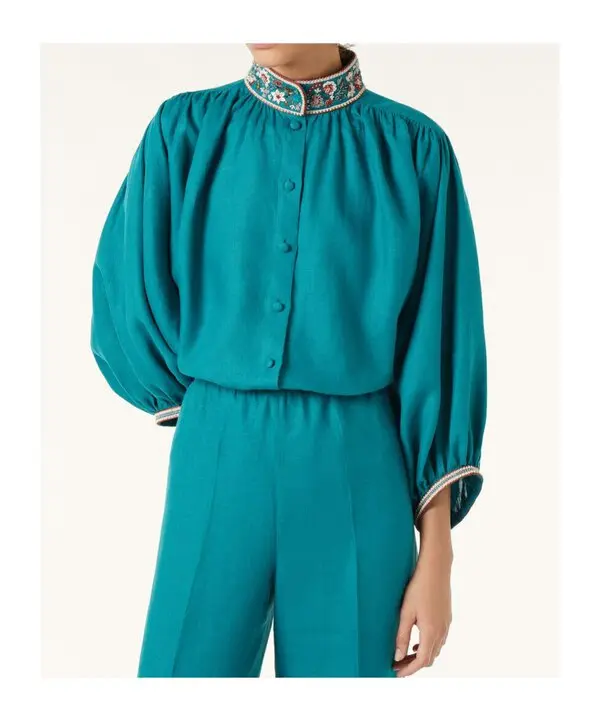 Loro Piana Xenia Mandarin Collar Embroidered Shirt