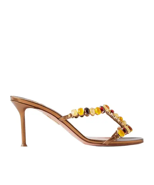 AQUAZZURA Crystal-embellished Leather Sandals - Brown