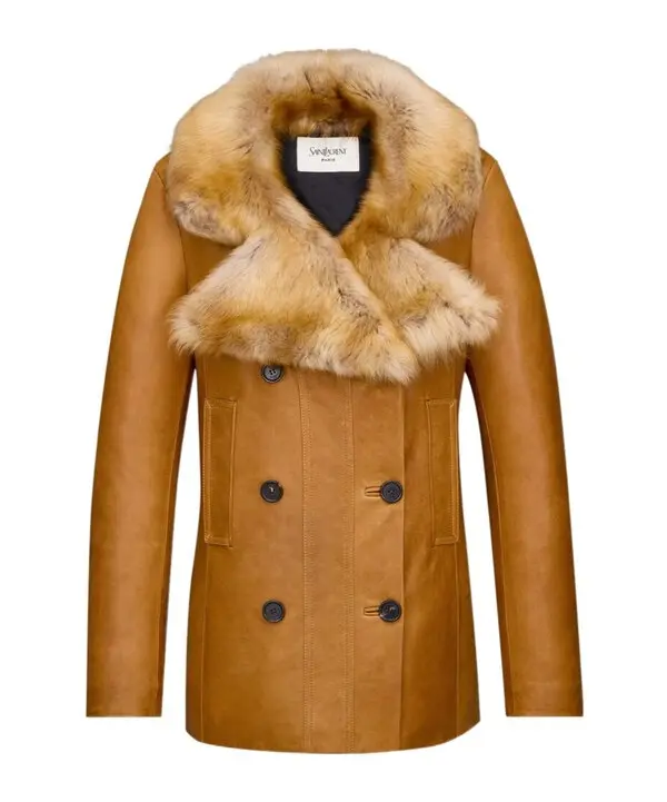 Saint Laurent Lambskin And Shearling Jacket - Brown