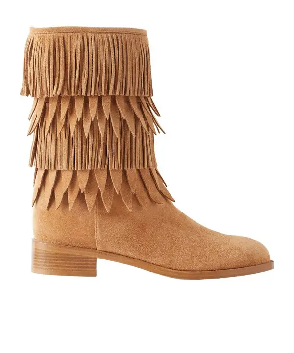 AQUAZZURA Fringed Suede Boots - Brown