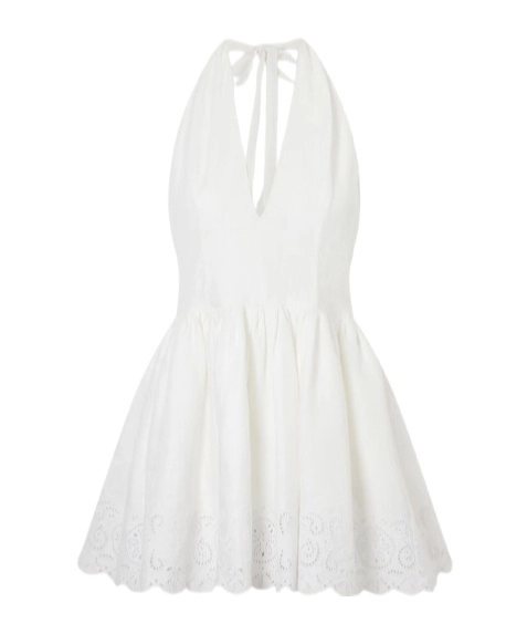 Staud Grazia Halter Neck Pleated Mini Dress - White