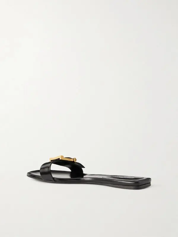 Khaite Patent Leather Slide Sandals With Gold Buckle
