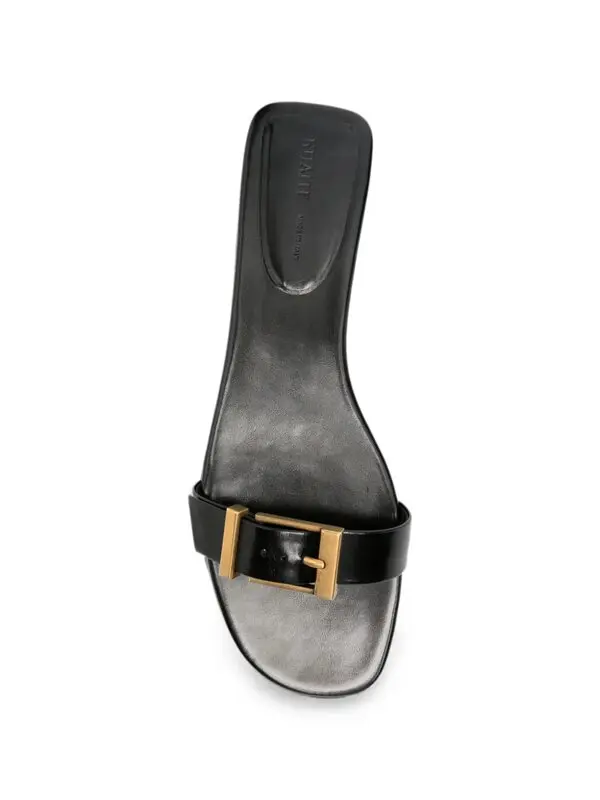 Khaite Patent Leather Slide Sandals With Gold Buckle