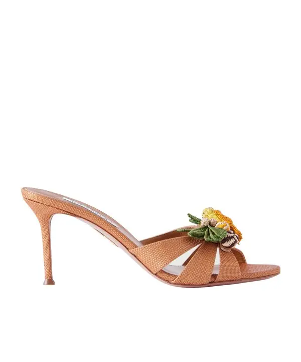 AQUAZZURA Birdsong 75 Raffia Mules - Nude