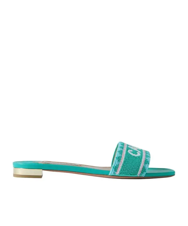 AQUAZZURA Casual Flat Slide Sandals - Green