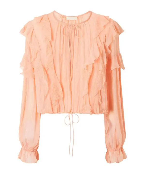 Ulla Johnson Delfina Cropped Ruffled Silk-crepon Blouse - Pink