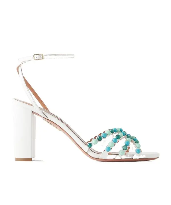 AQUAZZURA Embellished Leather Sandals - White