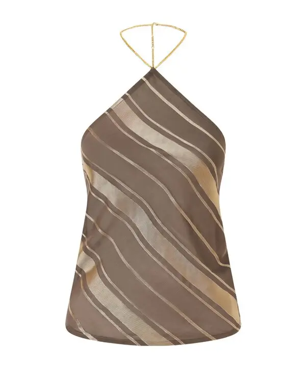 Stella McCartney Striped Open-back Satin Tank - Brown