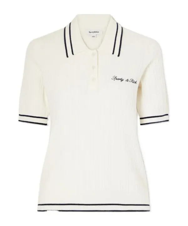 SPORTY  RICH Sporty & Rich Cable Knit Embroidered Polo Shirt - White