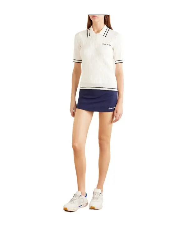 SPORTY  RICH Sporty & Rich Cable Knit Embroidered Polo Shirt