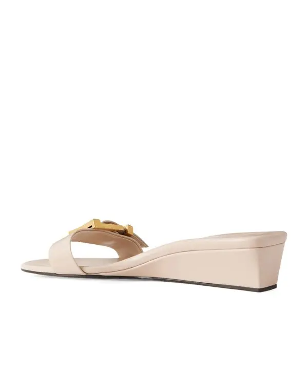 Khaite Buckled Leather Wedge Sandals - Nude