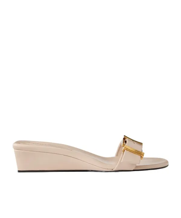 Khaite Buckled Leather Wedge Sandals