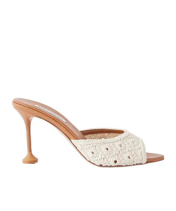 AQUAZZURA Crocheted Strap Mules - Nude