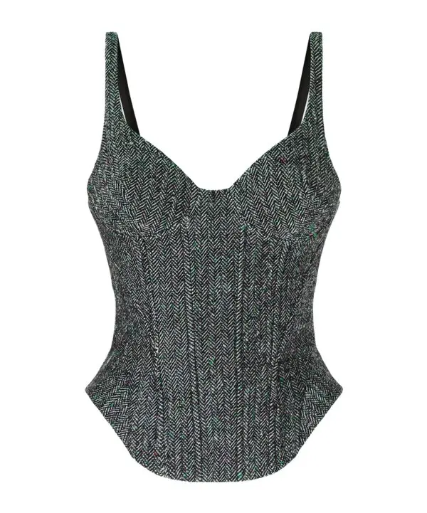 Ermanno Scervino Bustier Top With Straps In Herringbone Tailoring Twill - Black