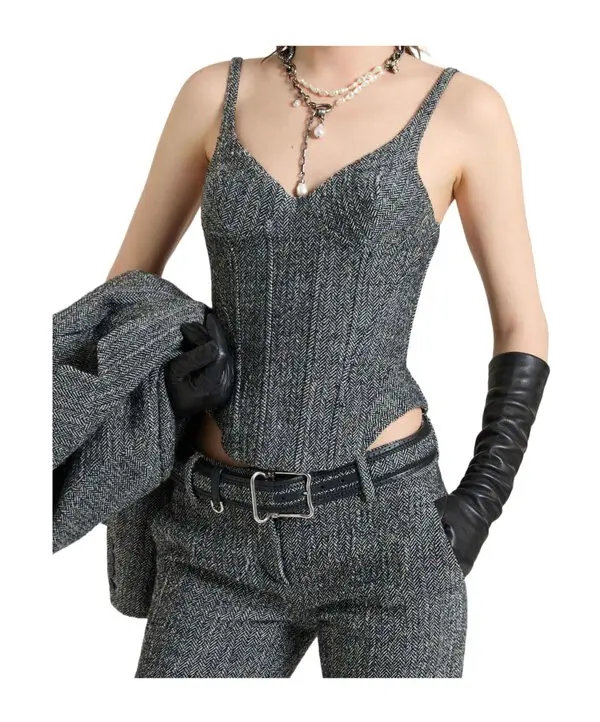 Ermanno Scervino Bustier Top With Straps In Herringbone Tailoring Twill