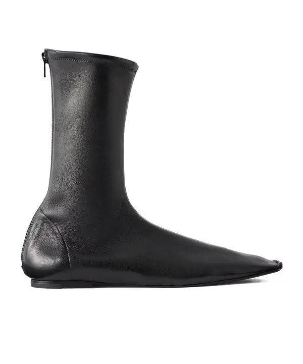 Khaite Solid Leather Ankle Boots - Black