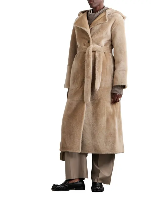 YVES SALOMON Hooded Belted Shearling Coat