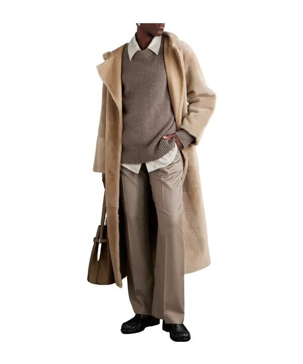 YVES SALOMON Hooded Belted Shearling Coat