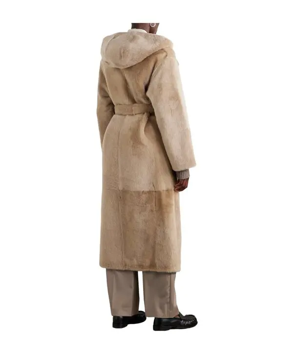 YVES SALOMON Hooded Belted Shearling Coat