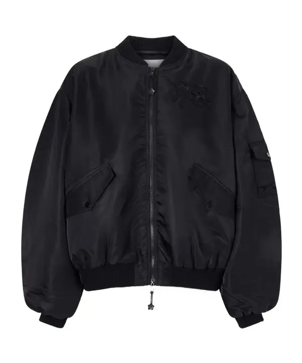 Cecilie Bahnsen Oversized Bomber Jacket With Tonal Embroidery - Black