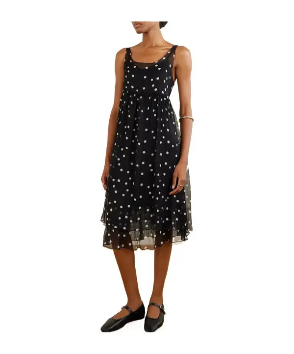R13 Gathered Polka-dot Silk Midi Dress
