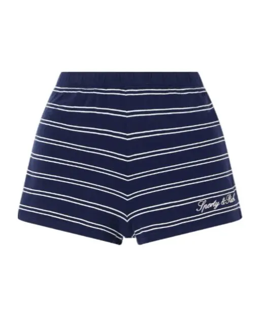 SPORTY  RICH Sporty & Rich Striped Cotton-jersey Shorts - Black