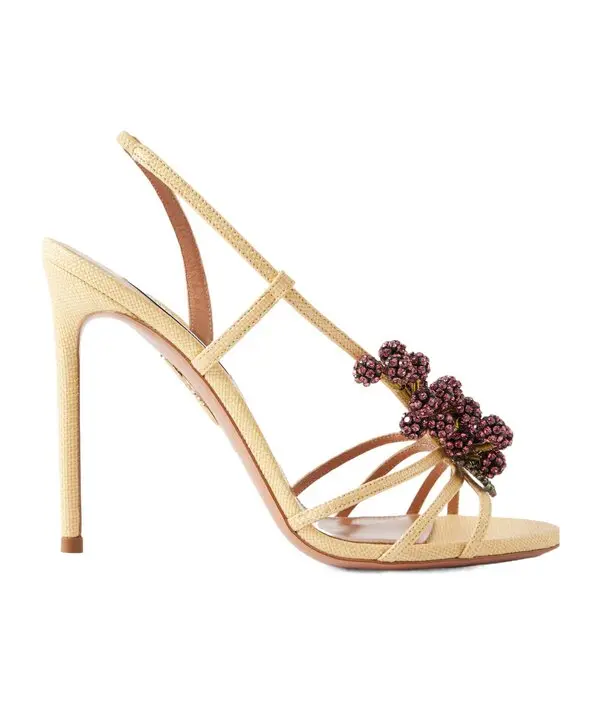 AQUAZZURA Raspberry Punch 105 Embellished Raffia Slingback Sandals - Nude
