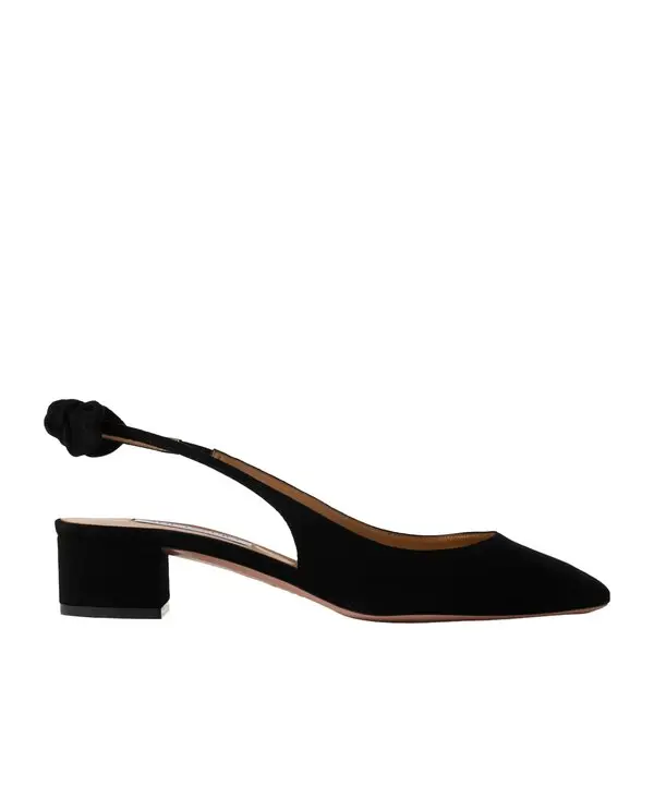AQUAZZURA Solid Color Suede Slingback Pumps - Black