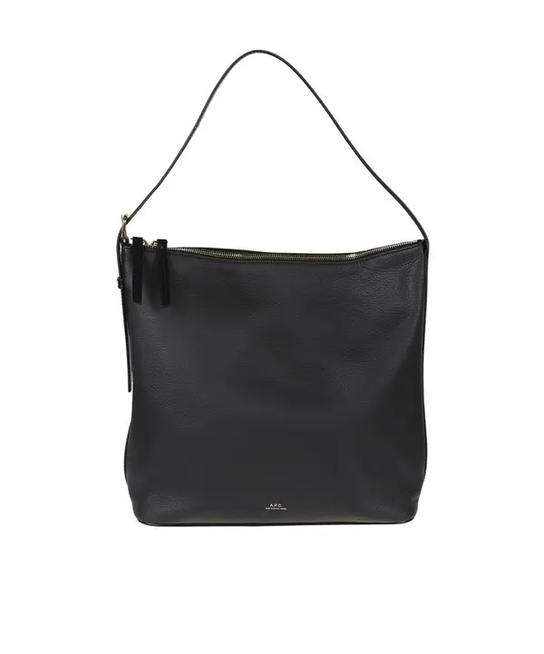 A.p.c. Logo Printed Zipped Shoulder Bag - Black