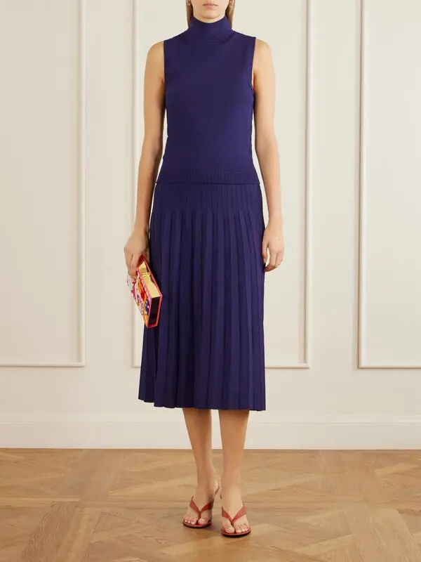 Staud Sleeveless High-neck Knit Top - Blue