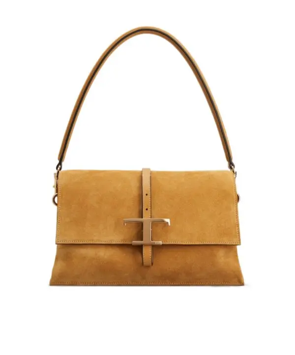 TOD'S T Timeless Flap Bag In Suede Mini - Brown