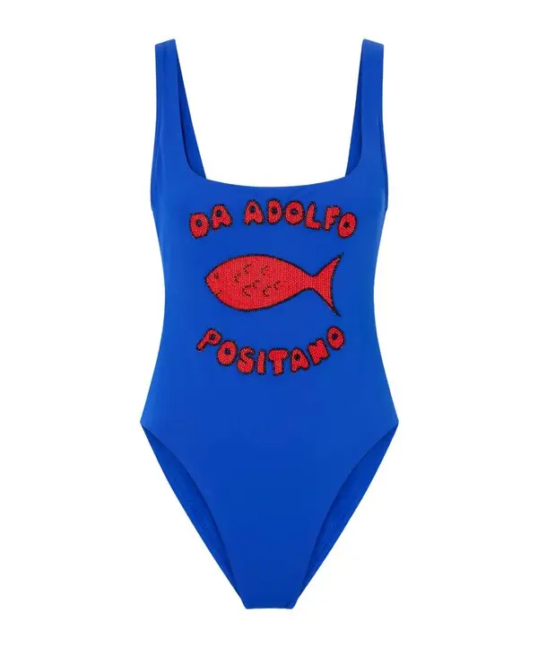 Staud Adolfo Lea Beaded One Piece Swimsuit - Blue