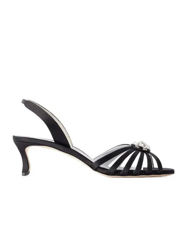 Manolo Blahnik Embellished Satin Slingback Sandals - Black