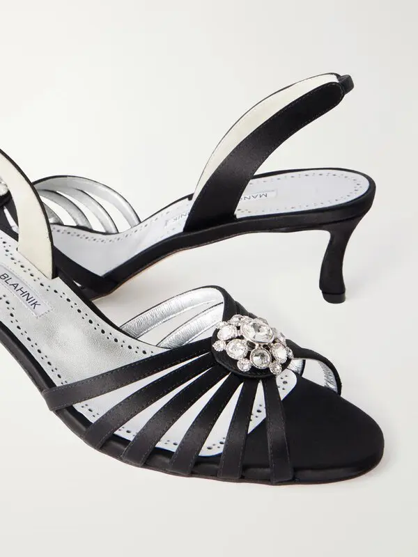 Manolo Blahnik Embellished Satin Slingback Sandals