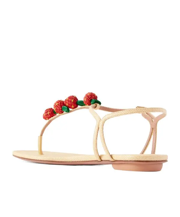 AQUAZZURA Embellished Raffia-effect Flat Sandals
