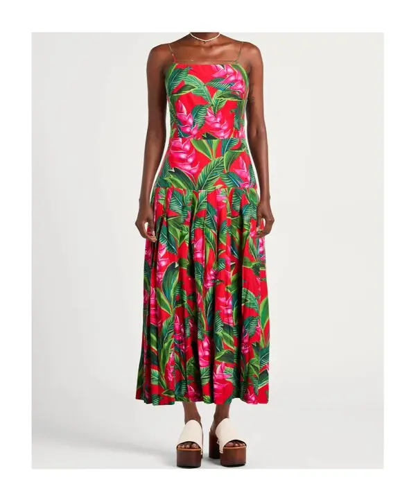 Farm Rio Floral Print Maxi Slip Dress With Pleated Skirt