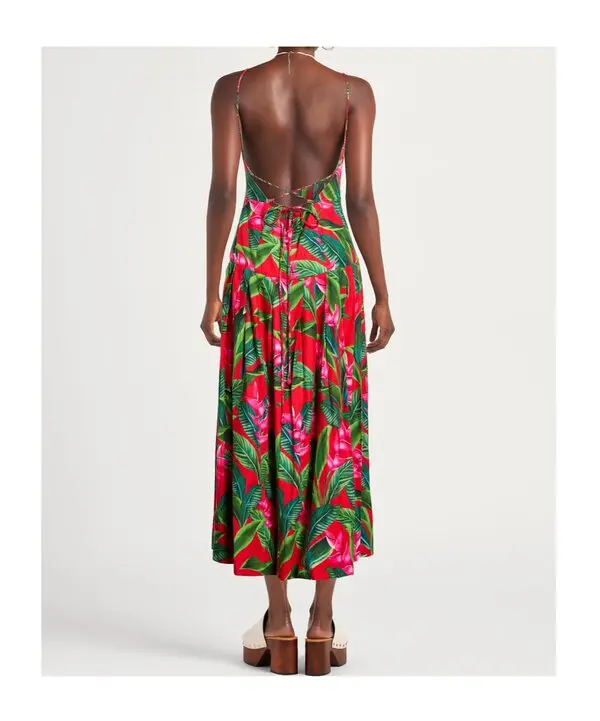 Farm Rio Floral Print Maxi Slip Dress With Pleated Skirt